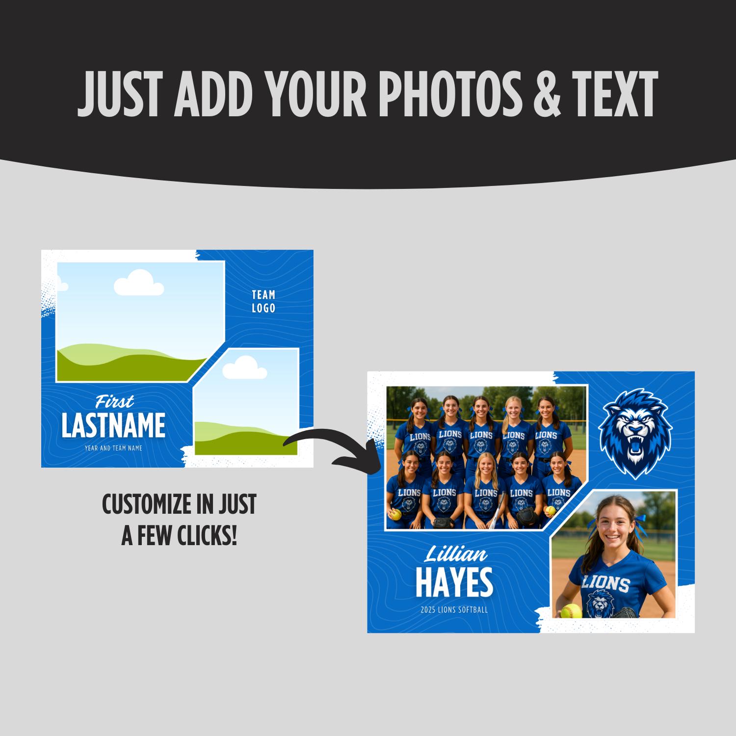 Blue Baseball Softball Memory Mate: Editable Canva Template, Team Photo ...