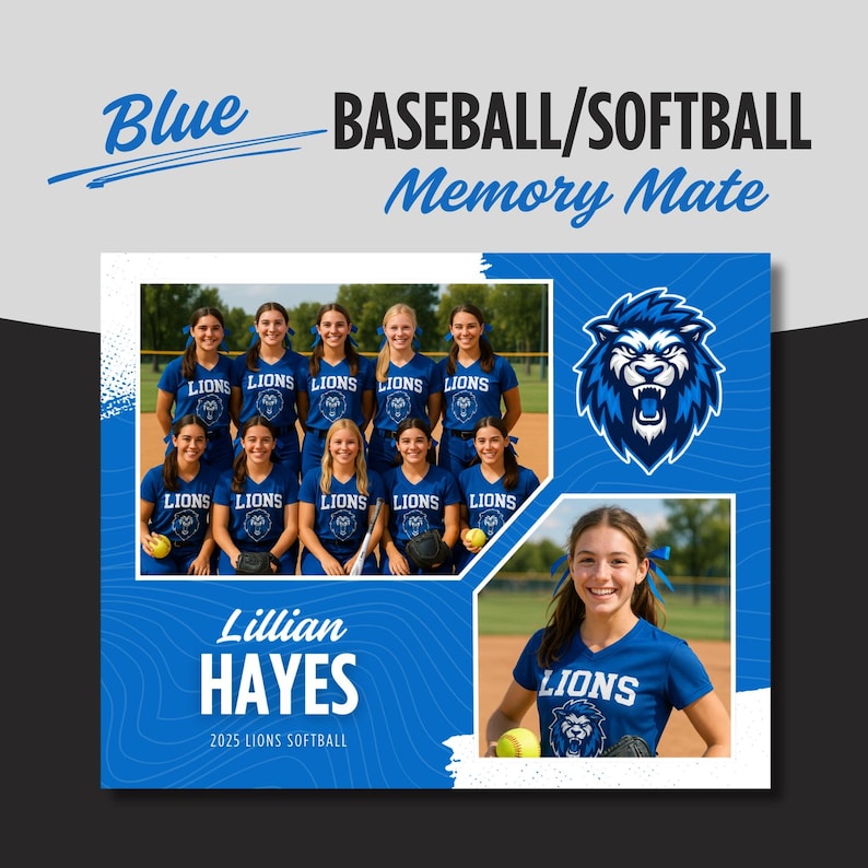 Blue Baseball Softball Memory Mate: Editable Canva Template, Team Photo ...