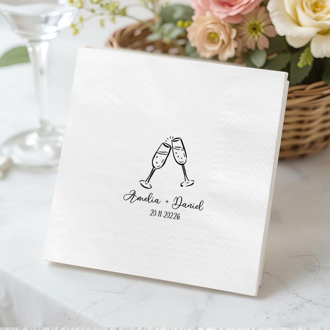 Personalized Champagne Toast Napkins, Minimal Celebration Party Napkins ...