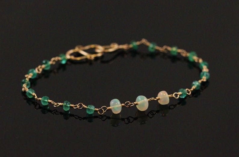 Zambian Emerald Ethiopian Welo Opal Bracelet Gold Filled | Etsy