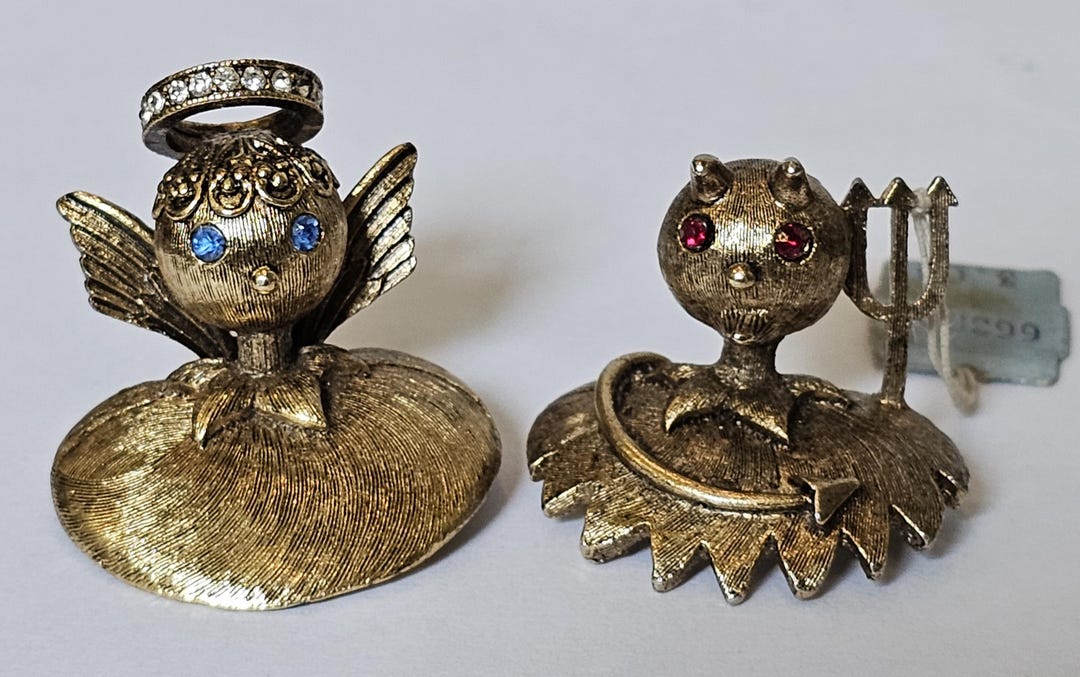 Vintage Tortolani Angel & Devil Shoulder Brooches - Etsy