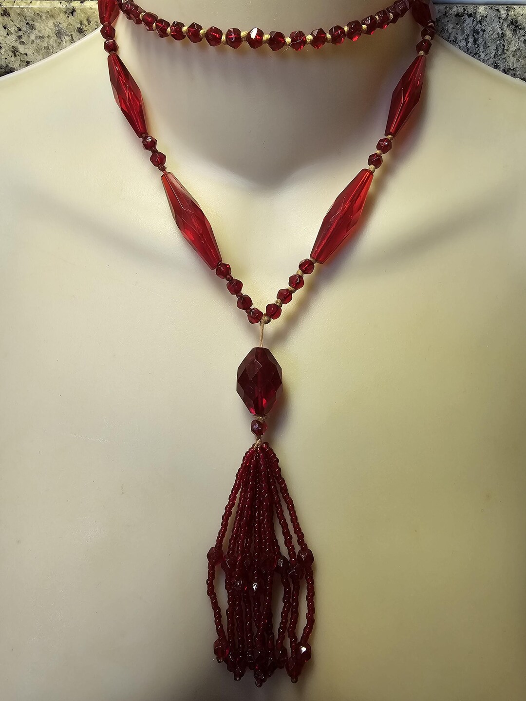 Antique Art Deco 1920s-30s Ruby Red Glass Flapper Necklace - Etsy