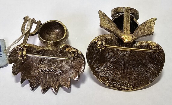 Vintage Tortolani Angel & Devil Shoulder Brooches - Gem