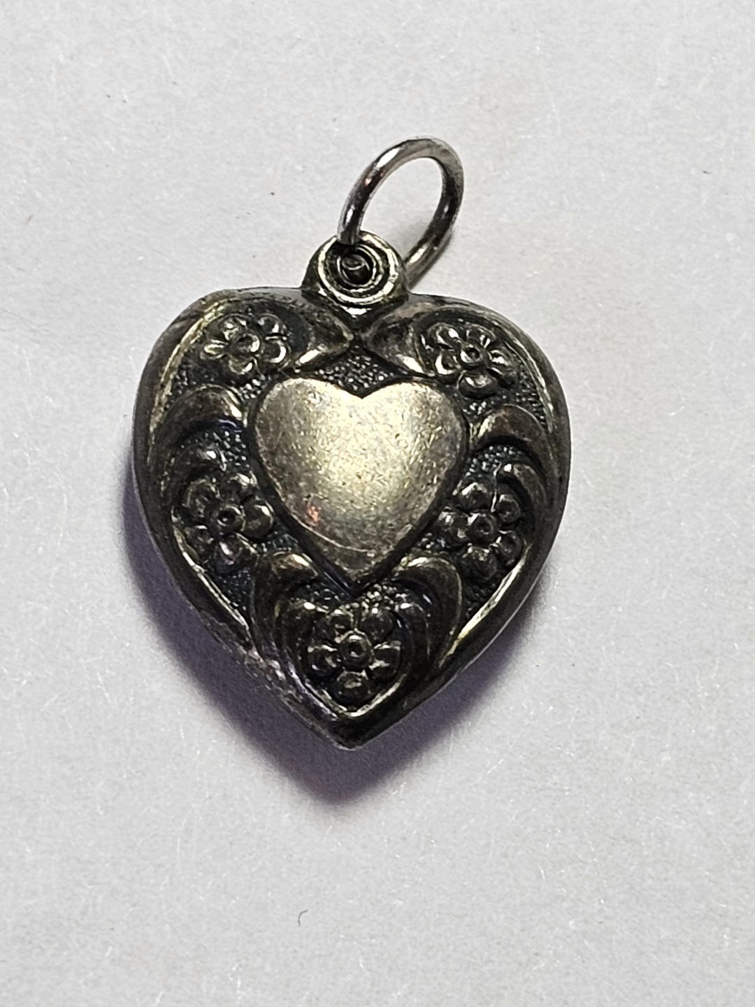 Vintage 1940s Sterling Silver Puffy Heart Charm Engraved TED - Etsy