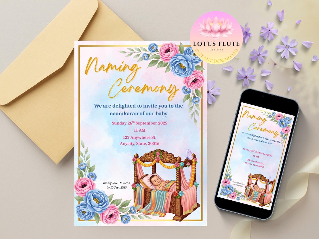 Baby Naming Ceremony Invitation | Naamkaran Card | Editable Digital ...