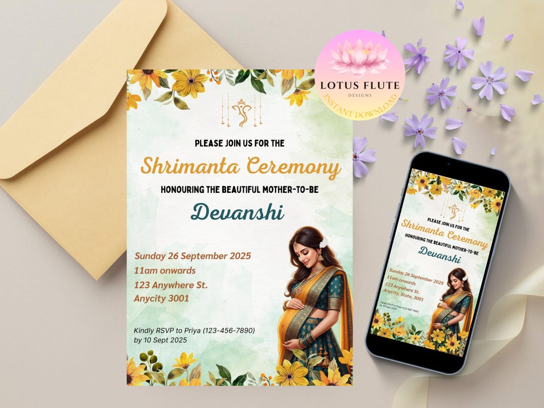 Indian Baby Shower Invitation Template | Sreemantham, Godh Bharai ...