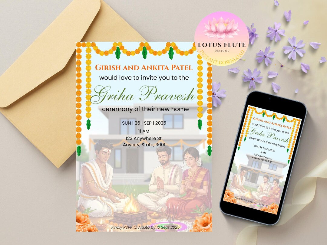 Griha Pravesh Invitation | Indian Housewarming Party Digital Invite ...