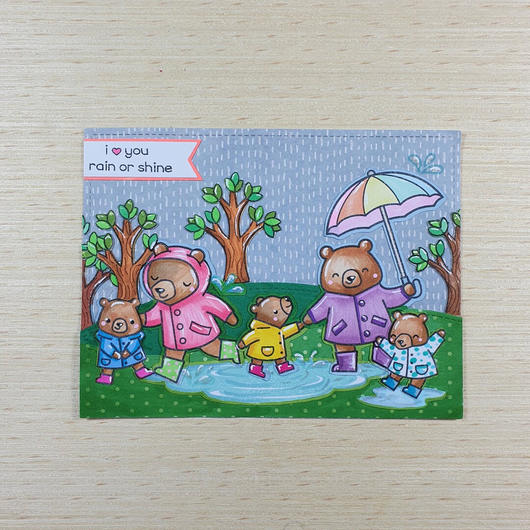 Rainy Day Bears Card - Etsy