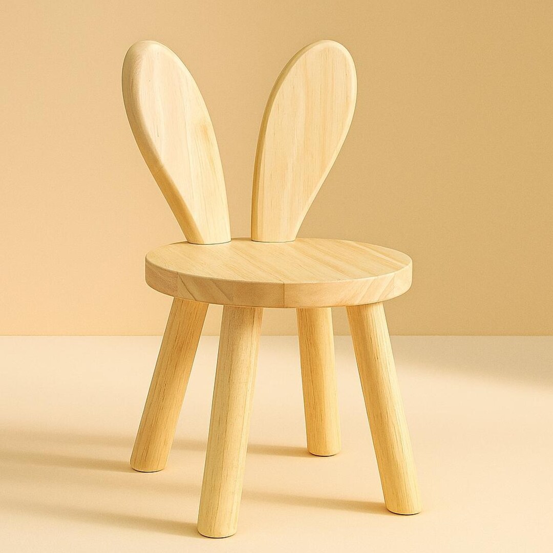 Rabbit Ear Wooden Stool: Solid Wood Kids Room Decor - Etsy
