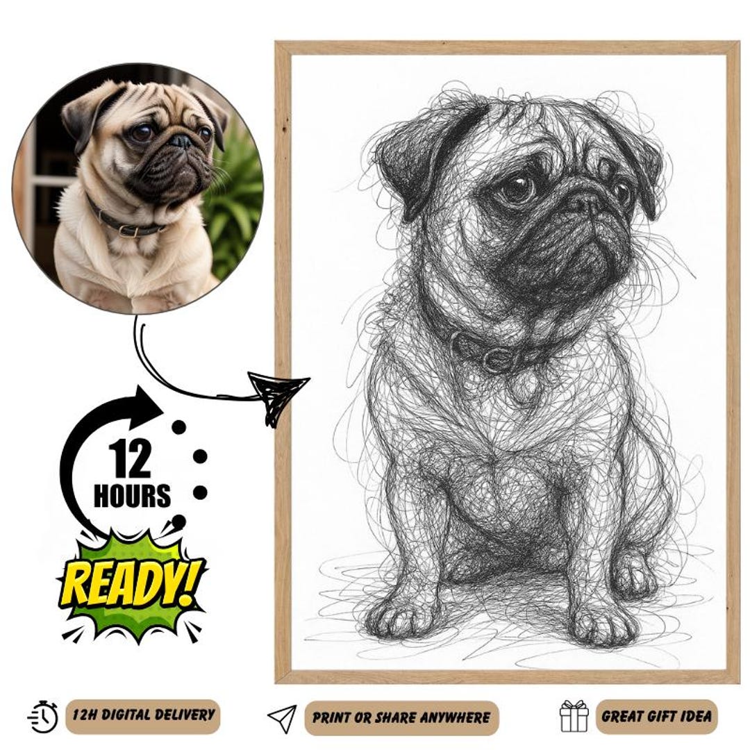 Custom Scribble Dog Art - Personalized Digital Pet Portrait, Unique ...
