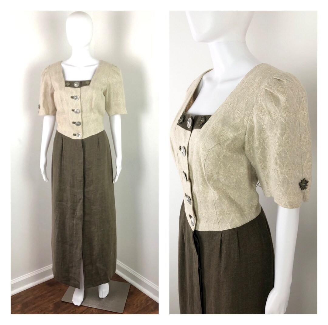 Vintage 1990s Tan and Olive Salzburger Tyrol Dirndle Dress - Sz Large ...