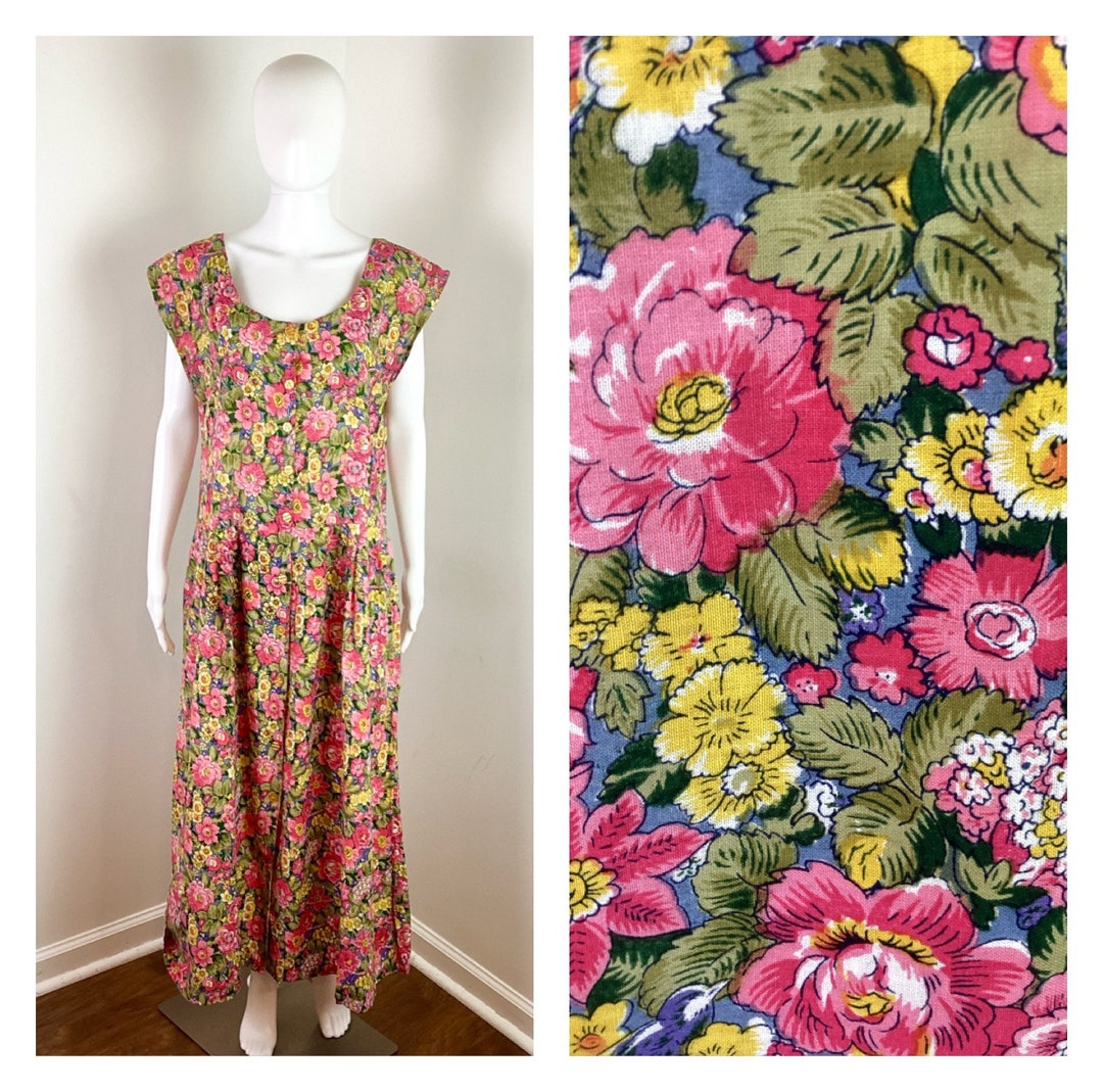 Robe longue fleurie jardin en coton vintage des années 1990 par M.I.C ...