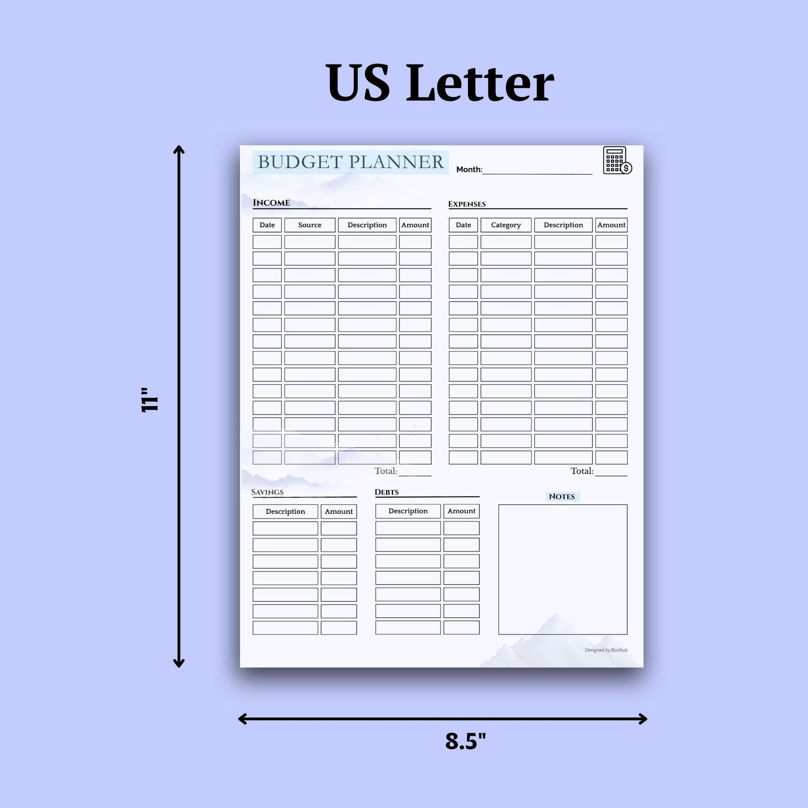 Monthly Budget Planner Printable & Digital | A4 US Half Size | Income ...