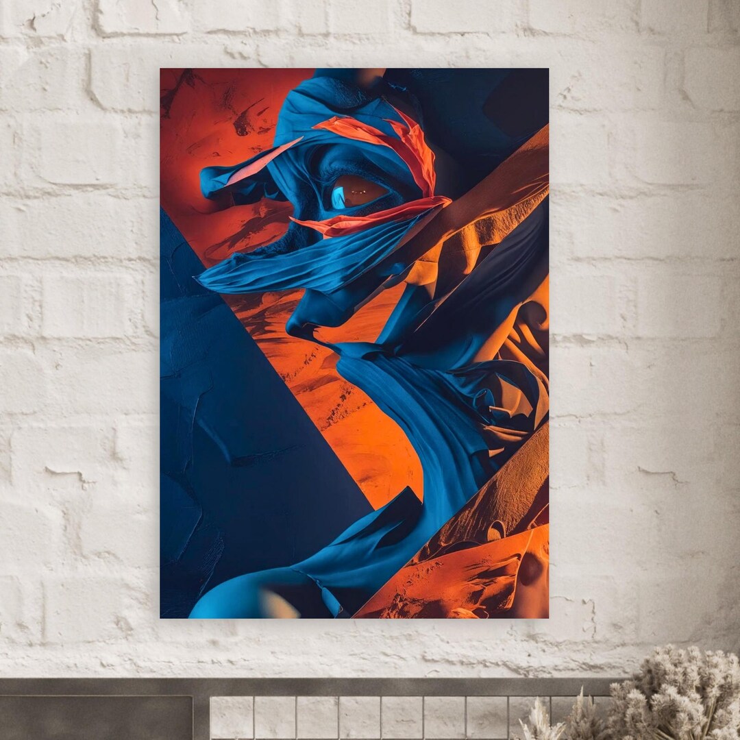 Ember Veil Poster - Abstract Art | Cobalt & Ember Orange - Etsy