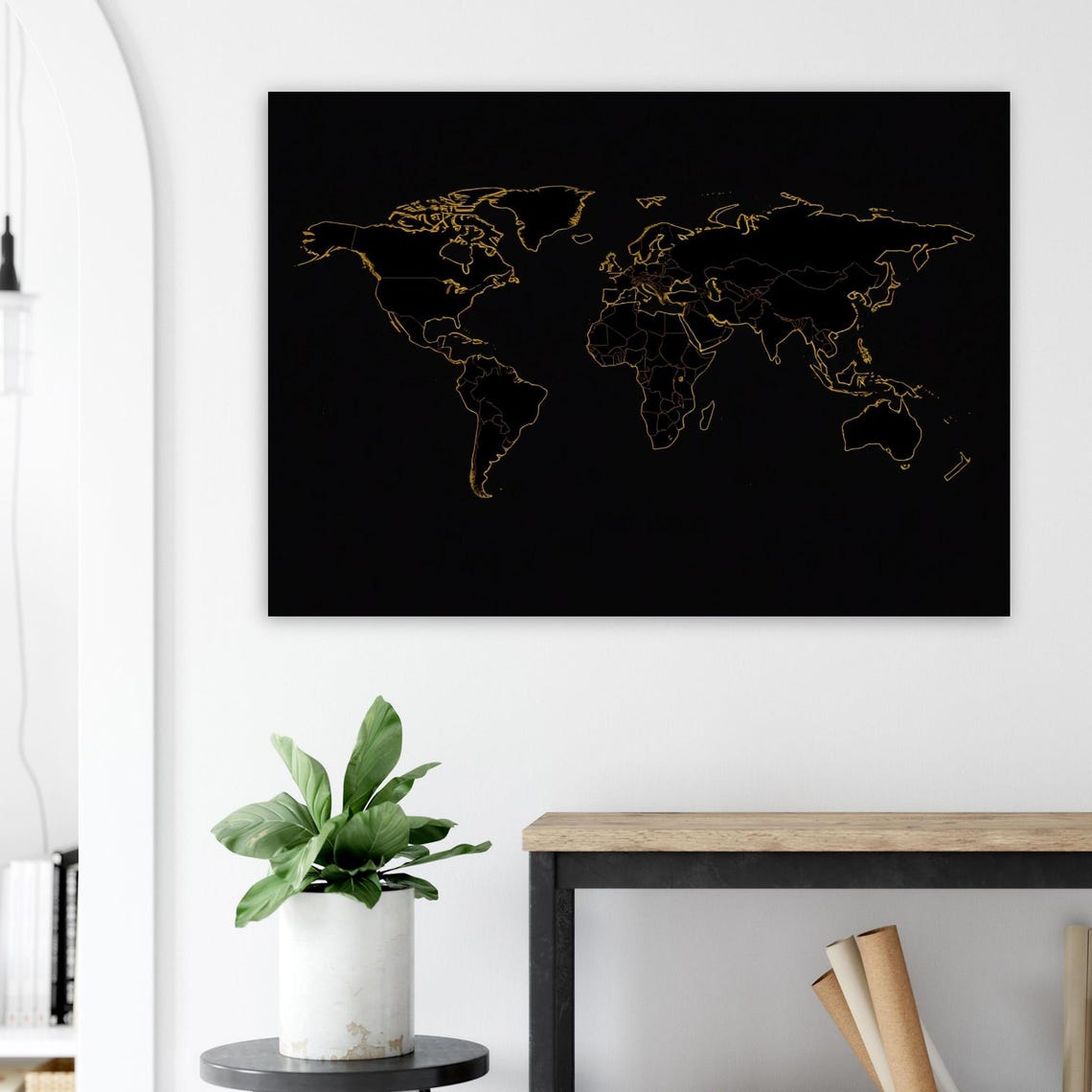 Golden World Map Print - Etsy