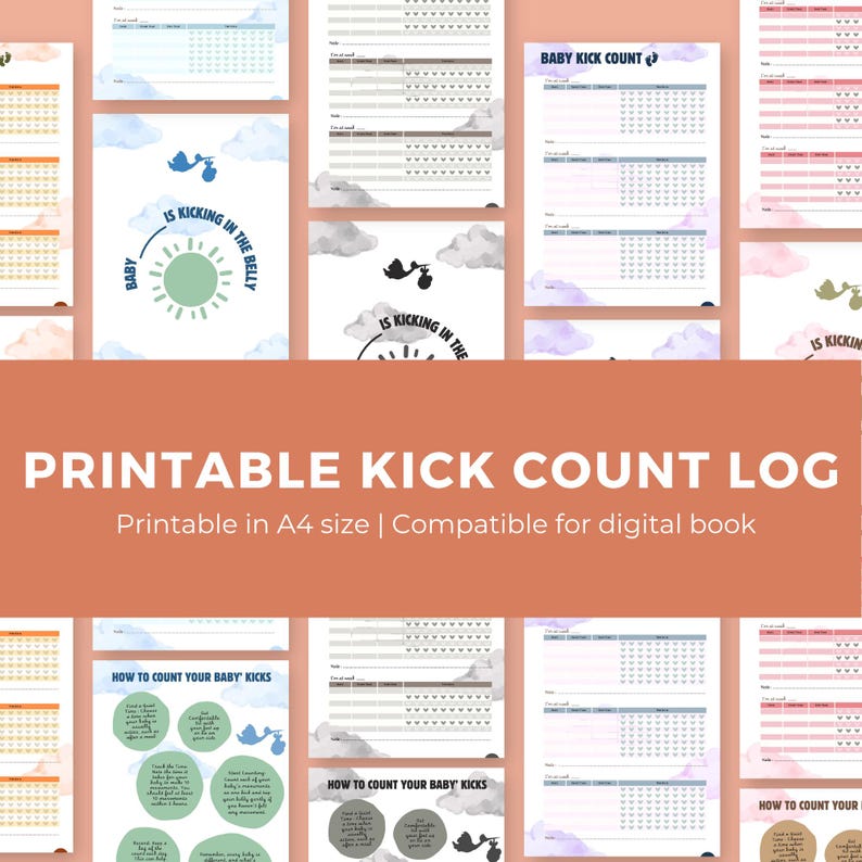 Printable Digital Fetal Kick Counter | Pregnancy Kick Tracker | Baby ...
