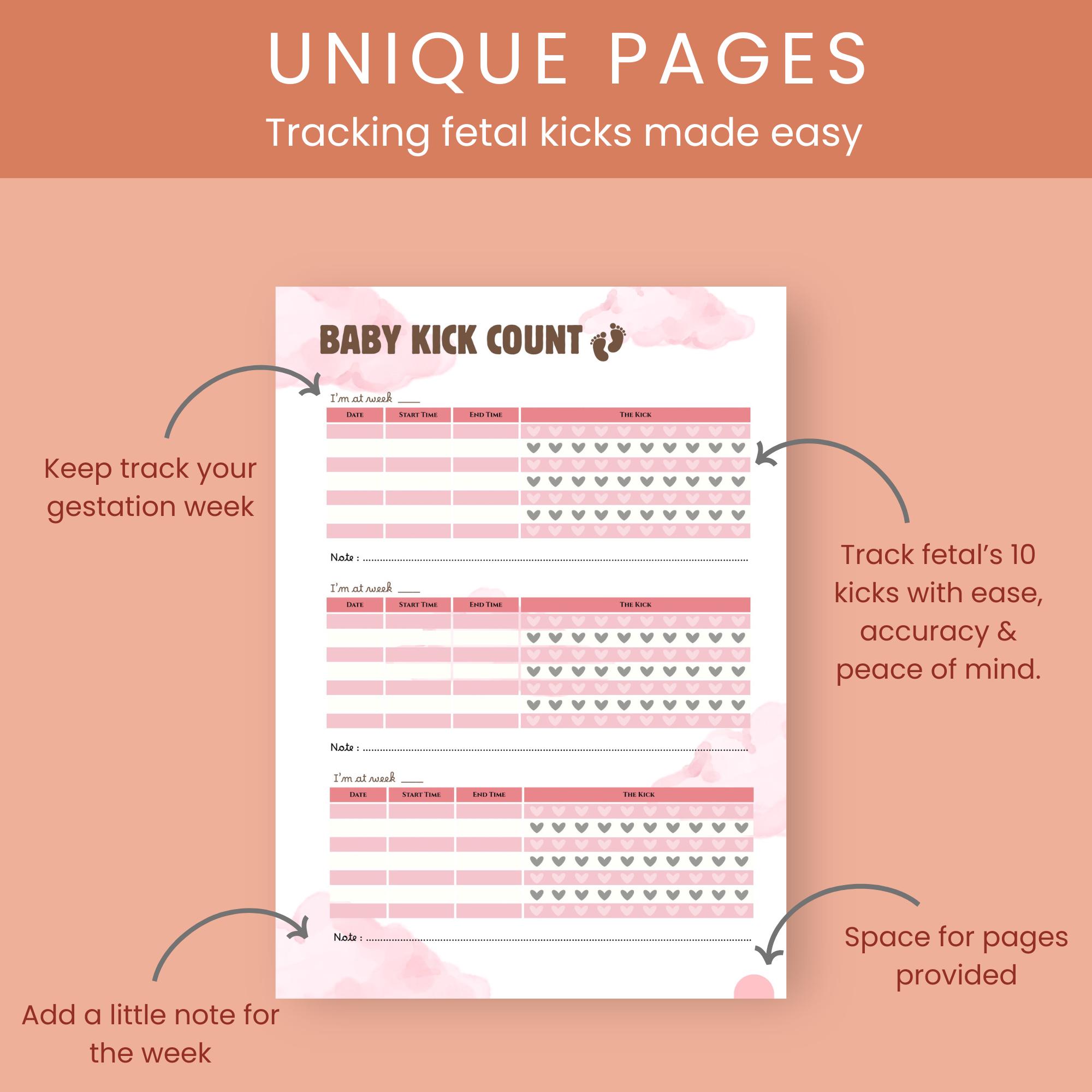 Printable Digital Fetal Kick Counter | Pregnancy Kick Tracker | Baby ...