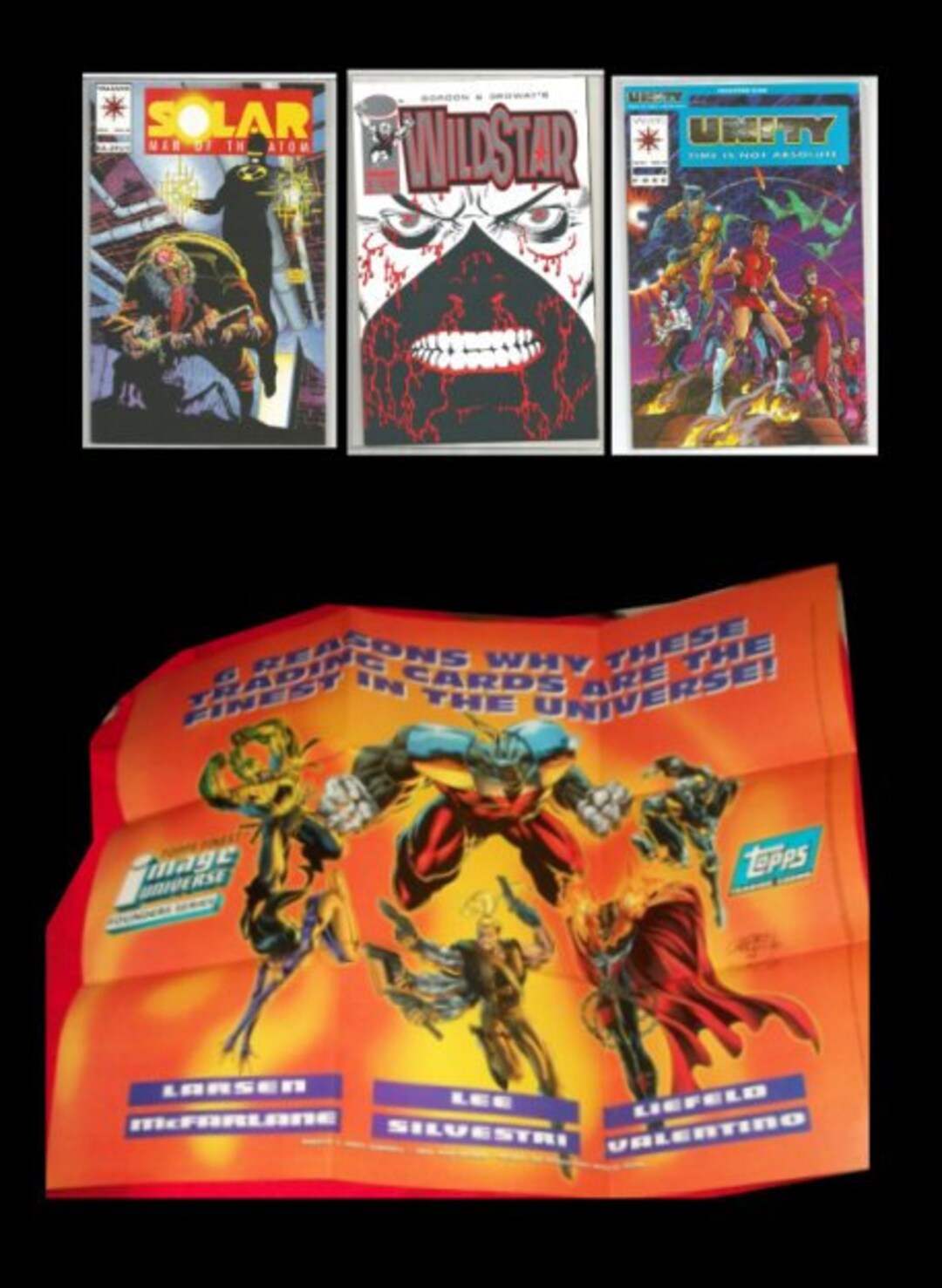 3 Valiant Comics Solar 16 Wildstar 1 Unity 0 and Topps Trading Cards ...