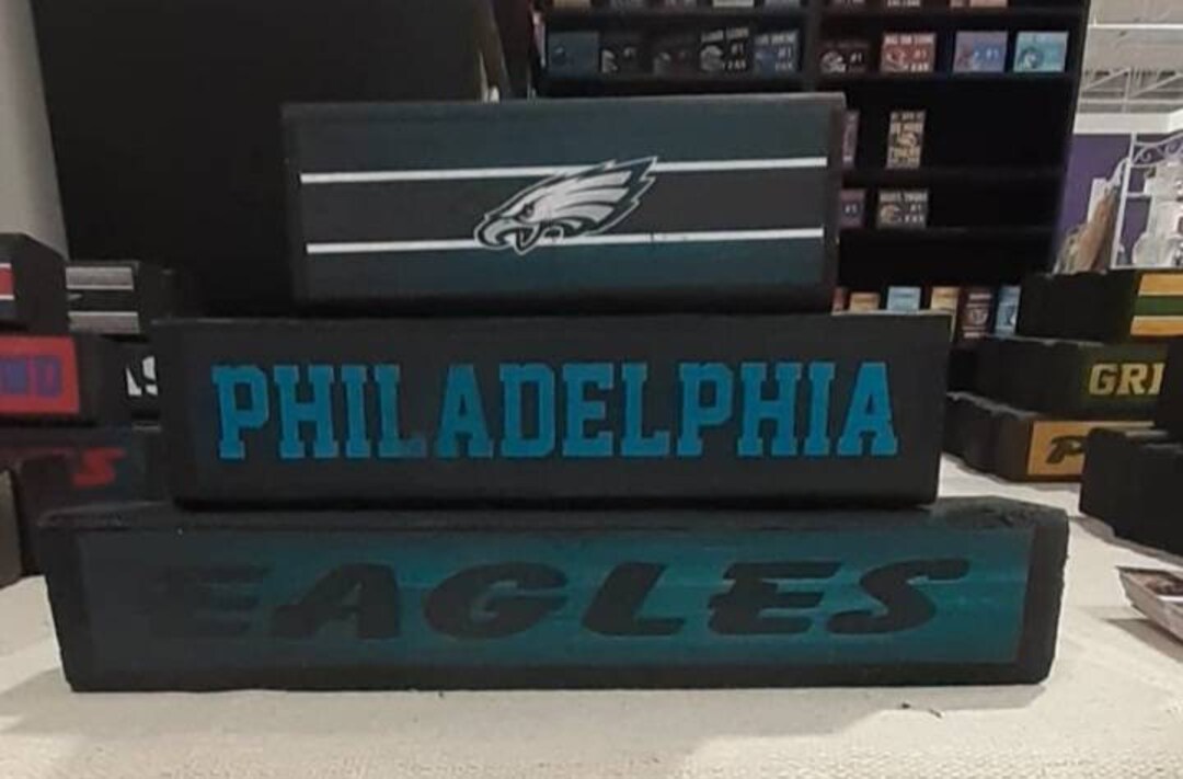 Philadelphia Eagles 3pc 2x2 Stackable Wooden Sign Office Mancave NFL ...