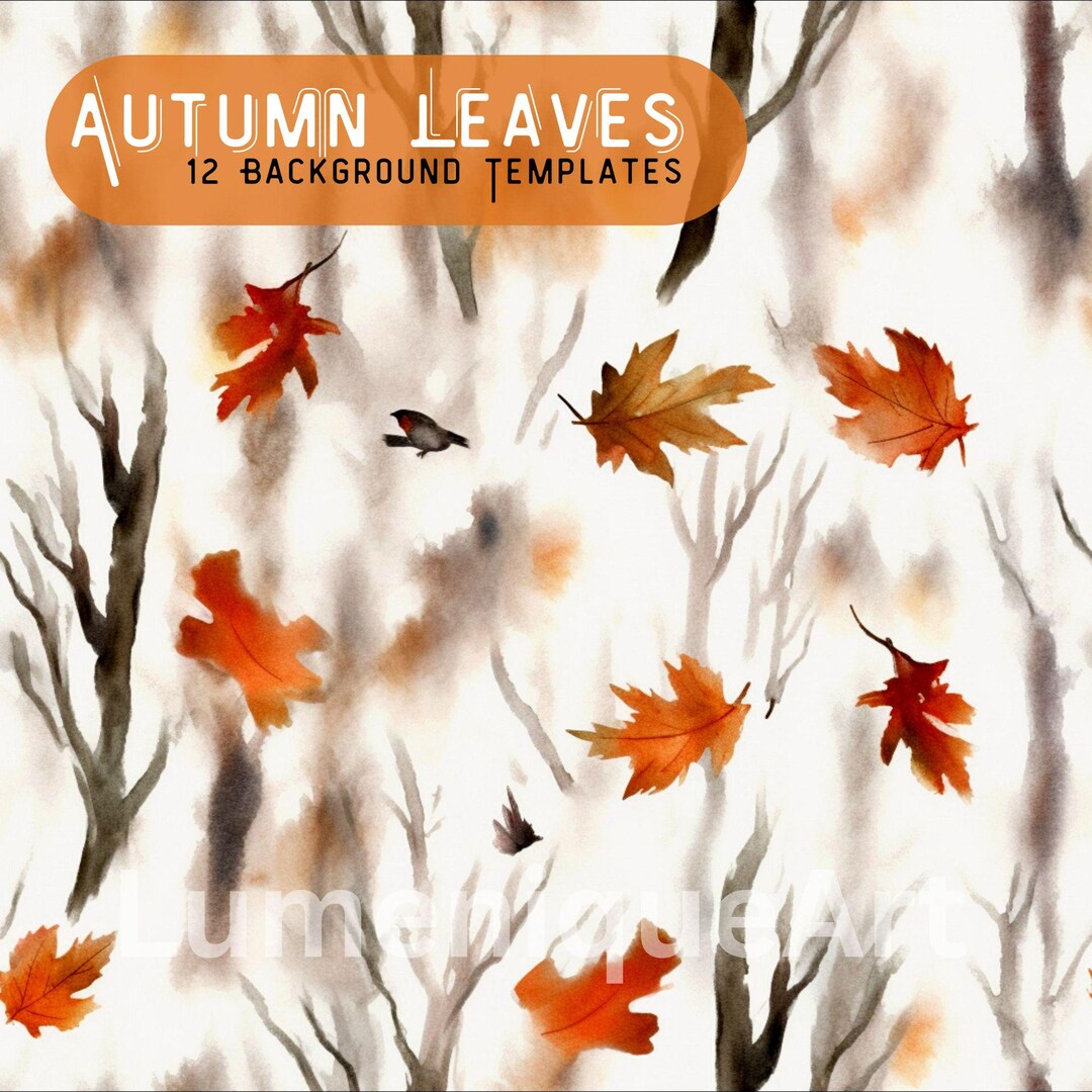 Watercolor Autumn Leaves Digital Paper: Scrapbook & Journal (12x12 ...