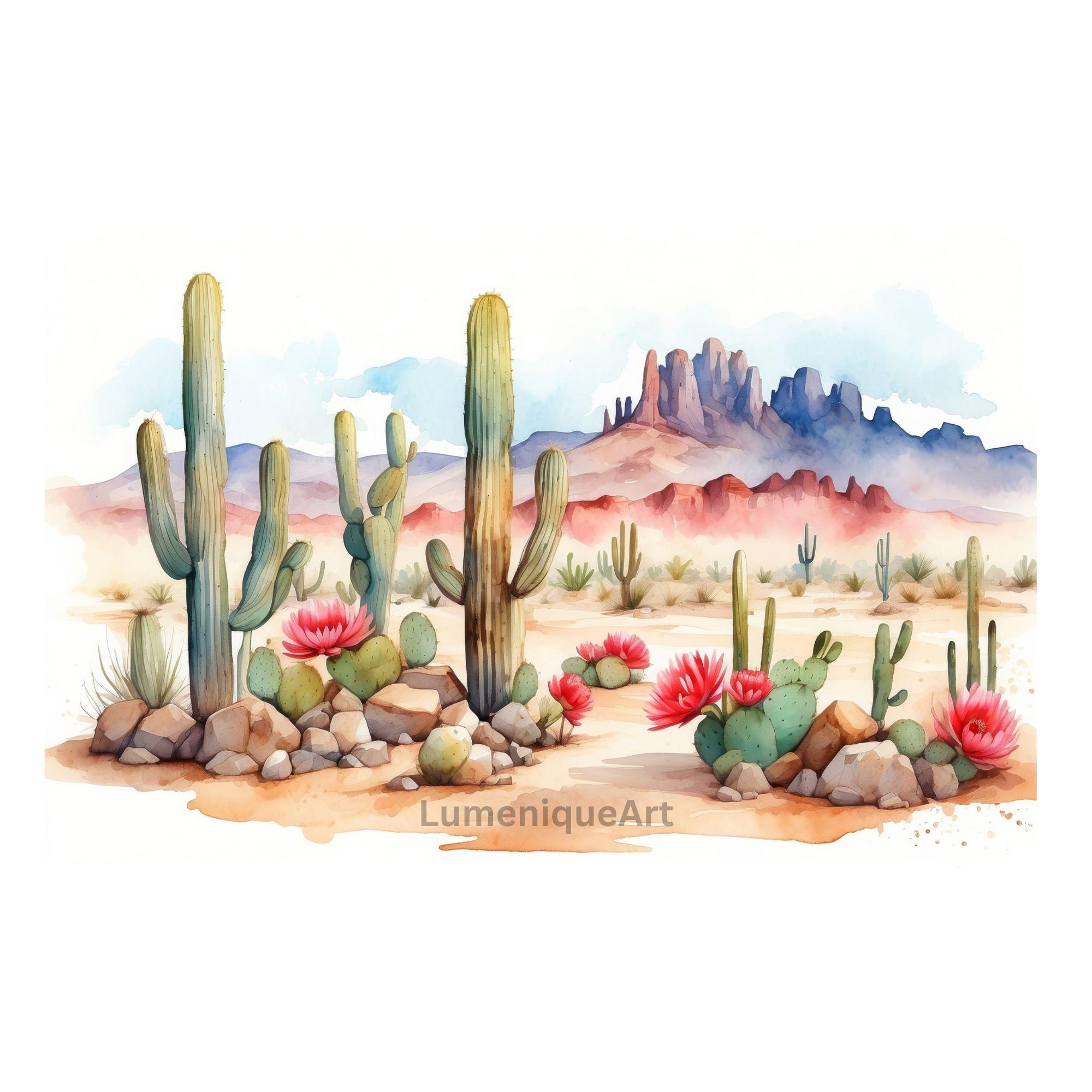 Watercolor Desert Saguaro Cactus Art Prints Digital Download | 12 ...