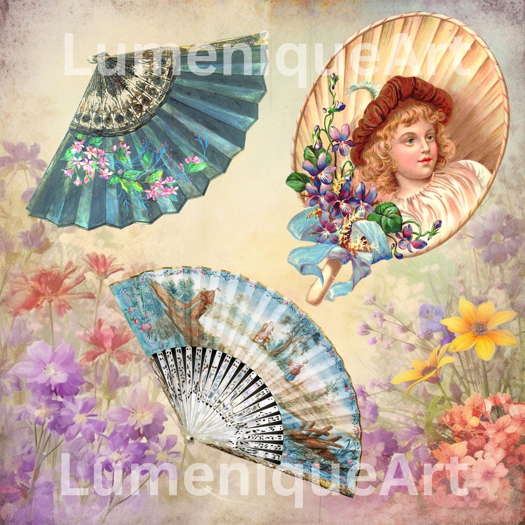 Vintage Fan Clipart PNG | 19 Hand-drawn Retro Fan Stickers 300 DPI ...
