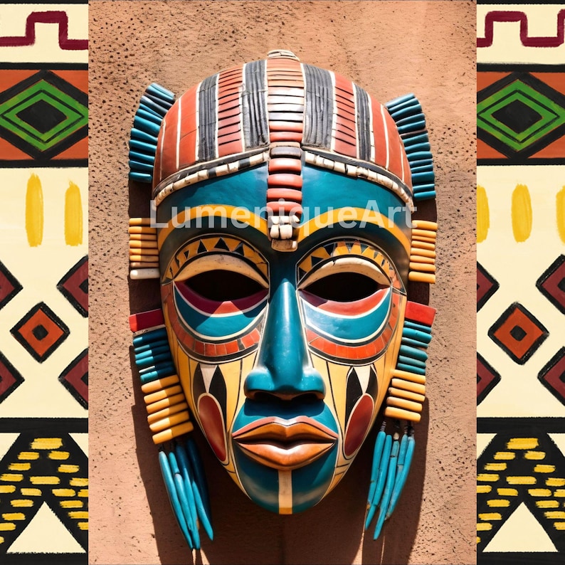 African Tribal Mask Art Print Contemporary Ethnic | 13 Abstract Designs ...