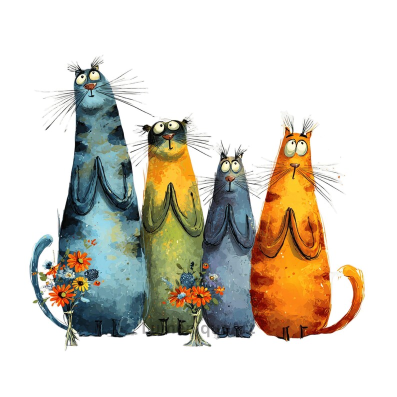 Whimsical Praying Cats PNG Clipart 3 Unique Designs 3840x3840 300 DPI ...
