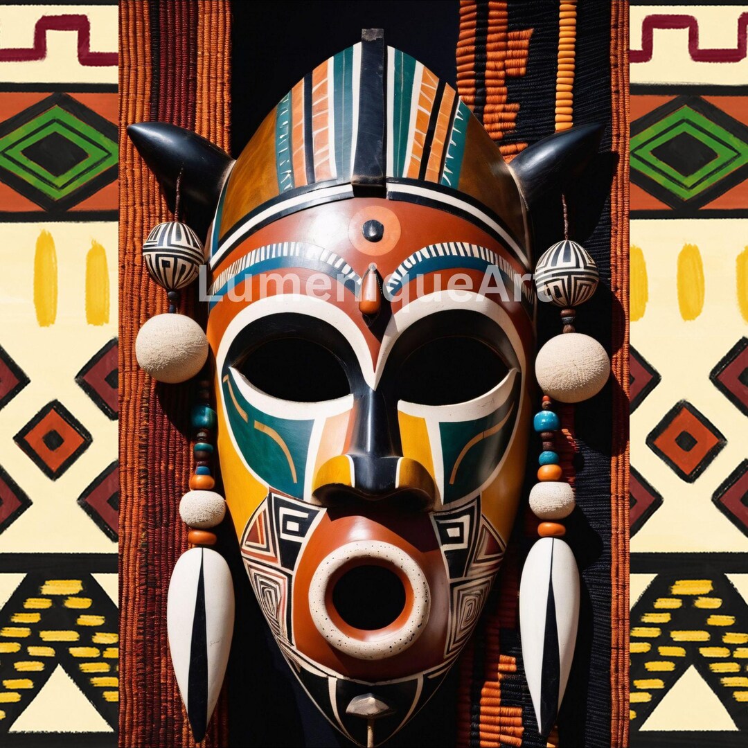 African Tribal Mask Art Print Contemporary Ethnic | 13 Abstract Designs ...