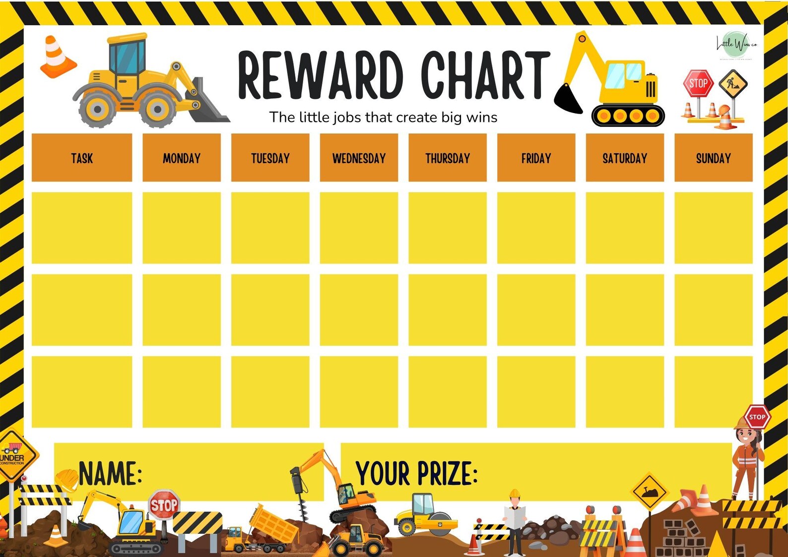 Construction Theme Toddler Reward Chart- Printable Behaviour Chart for ...