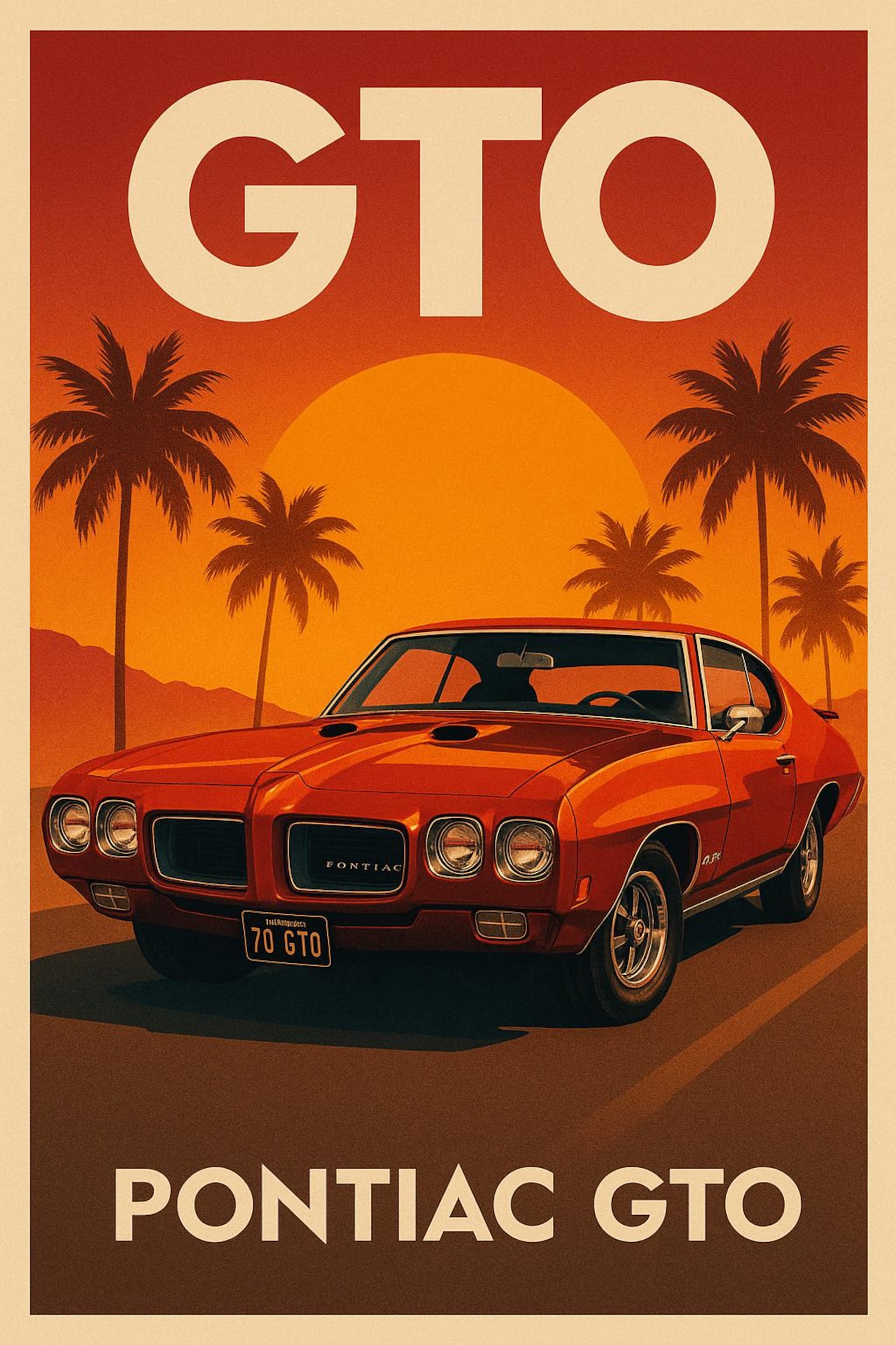 Pontiac GTO 1970 Poster – Classic American Muscle Car Wall Art – Retro ...