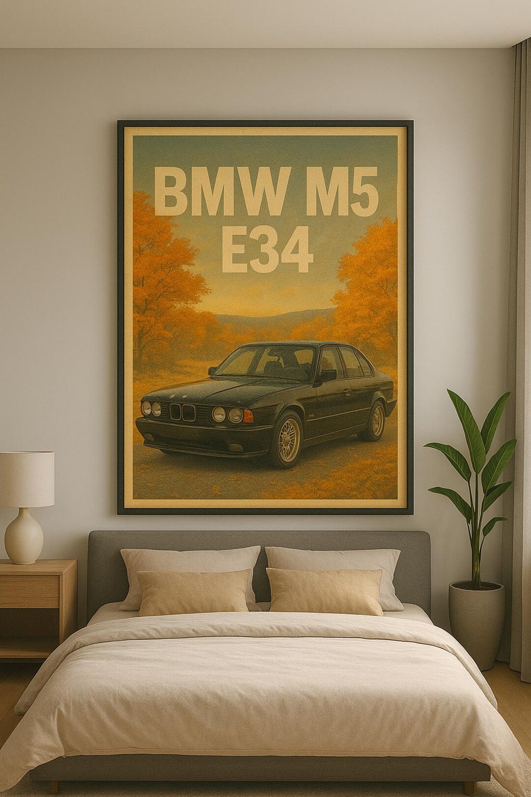 BMW M5 E34 Retro Poster – Vintage Car Wall Art, Autumn Morning Classic ...