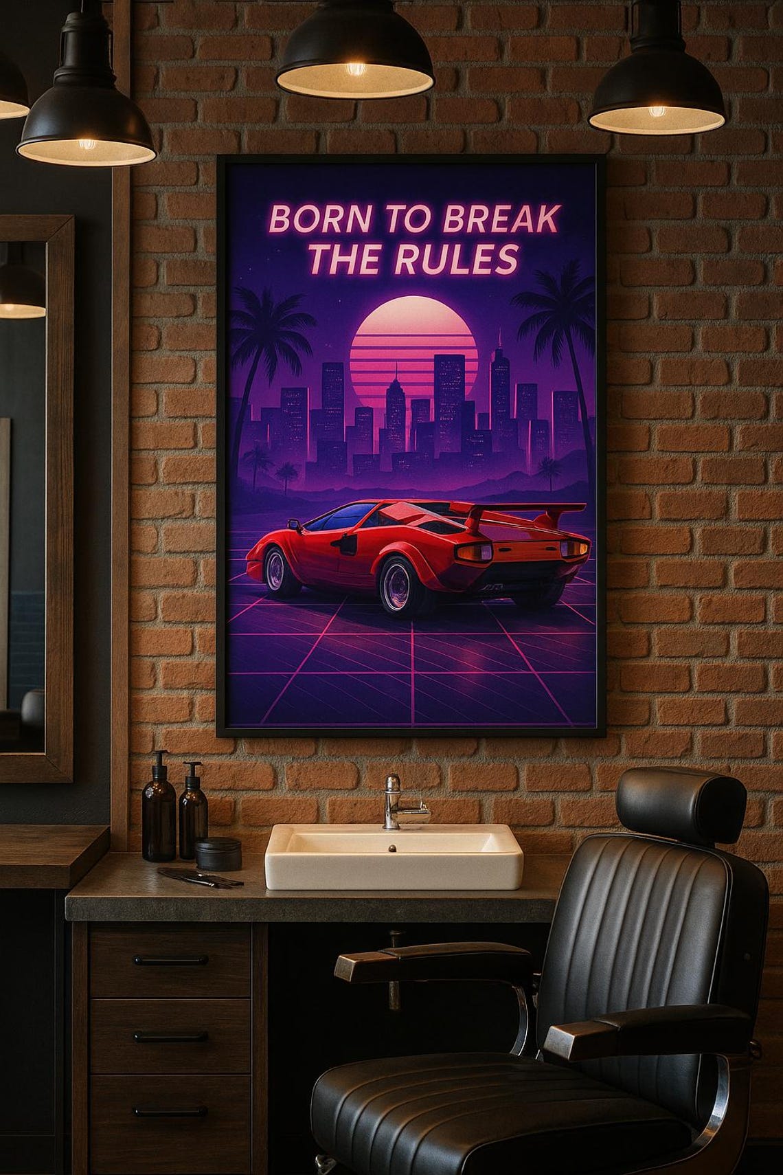 Lamborghini Countach Poster – Retrowave Synthwave Wall Art, 80s City ...