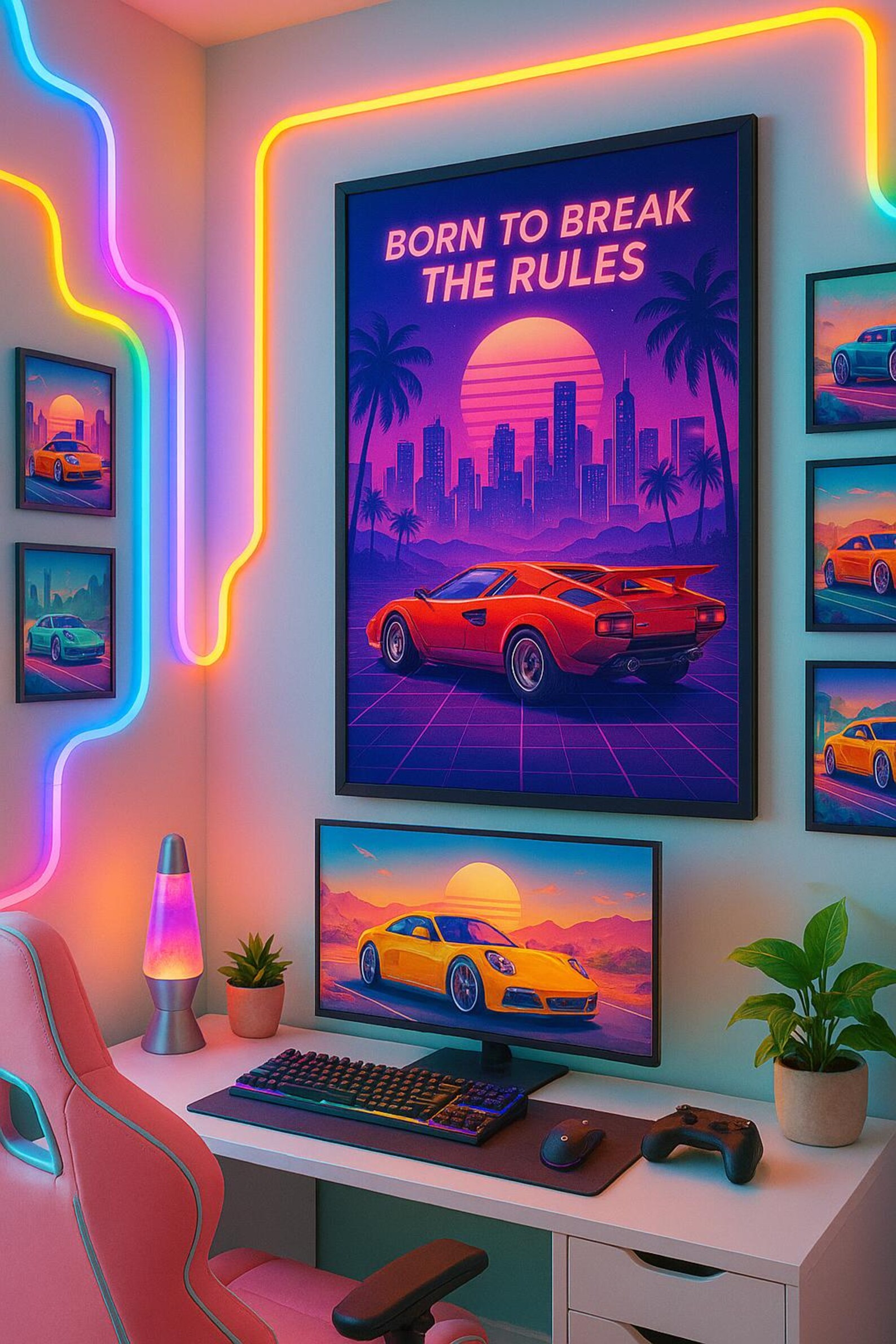 Lamborghini Countach Poster – Retrowave Synthwave Wall Art, 80s City ...