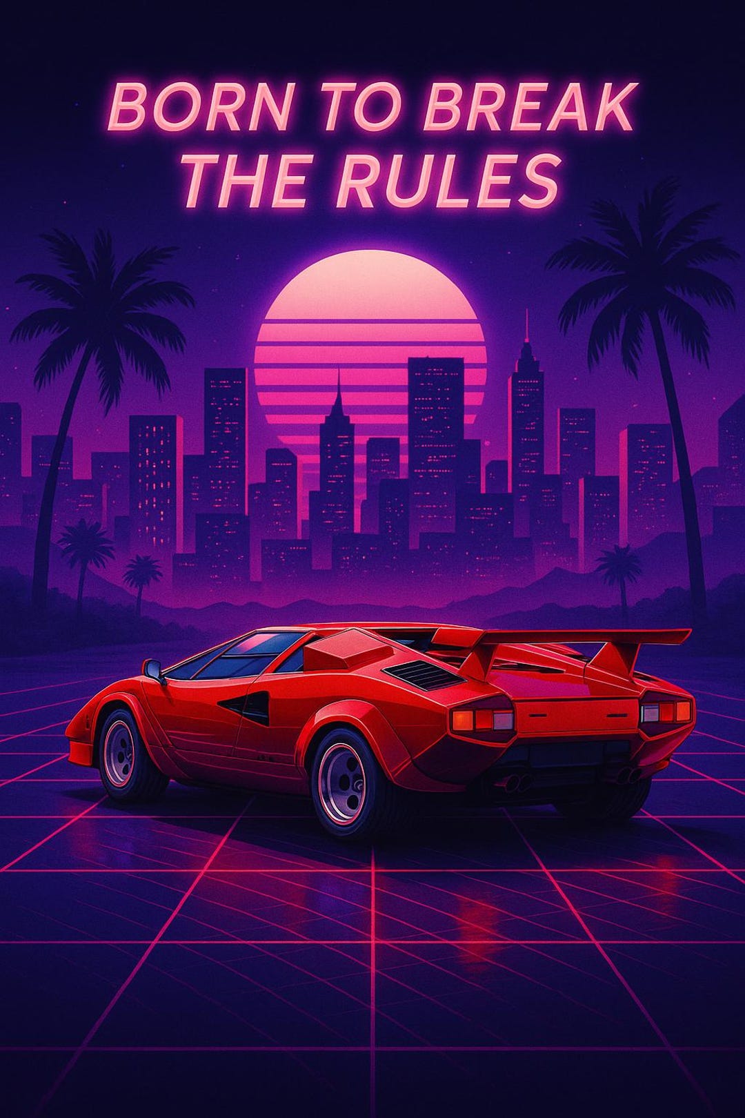 Lamborghini Countach Poster – Retrowave Synthwave Wall Art, 80s City ...