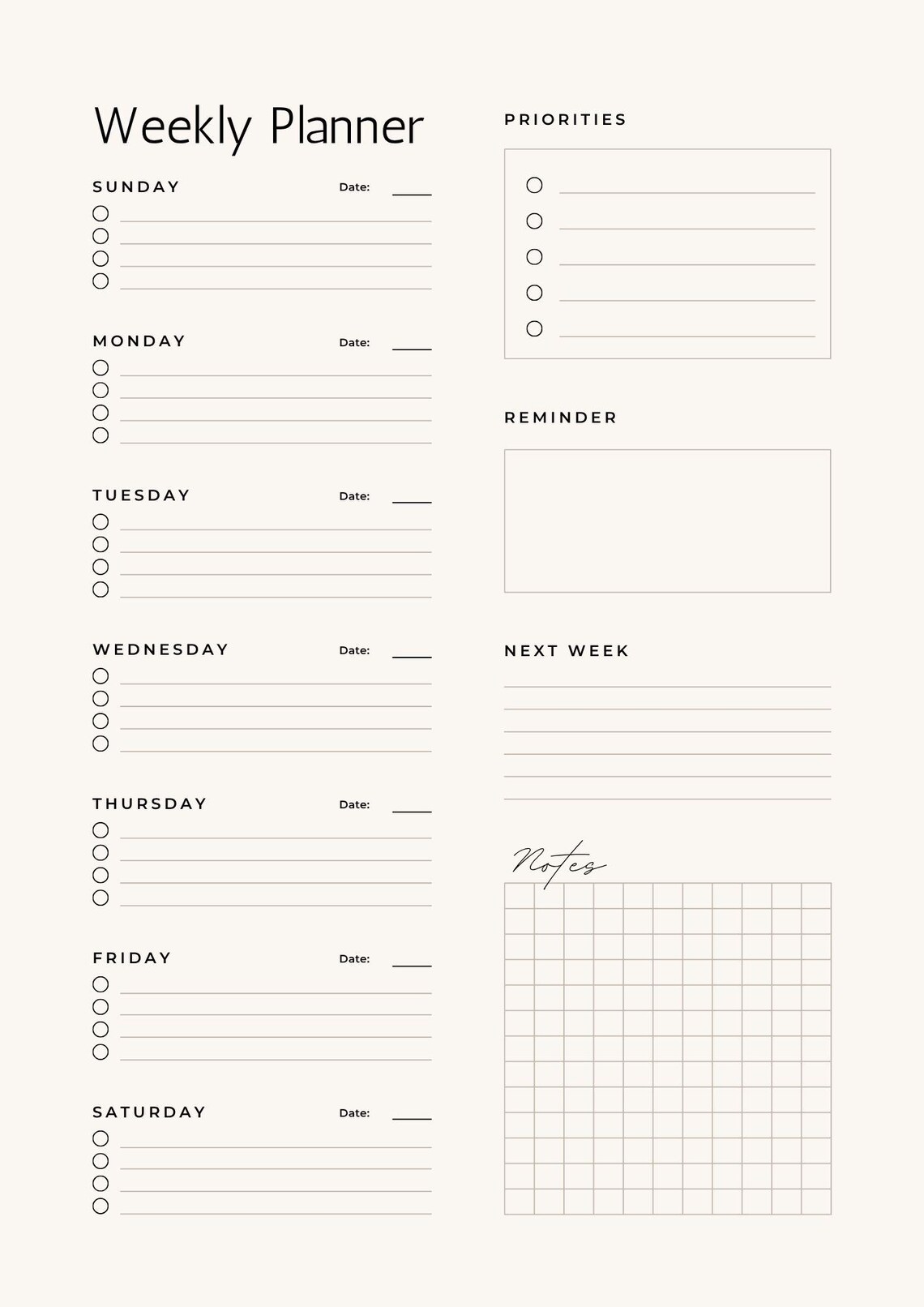 2025 Weekly Digital Planner: Undated, Minimalist Design (digital ...