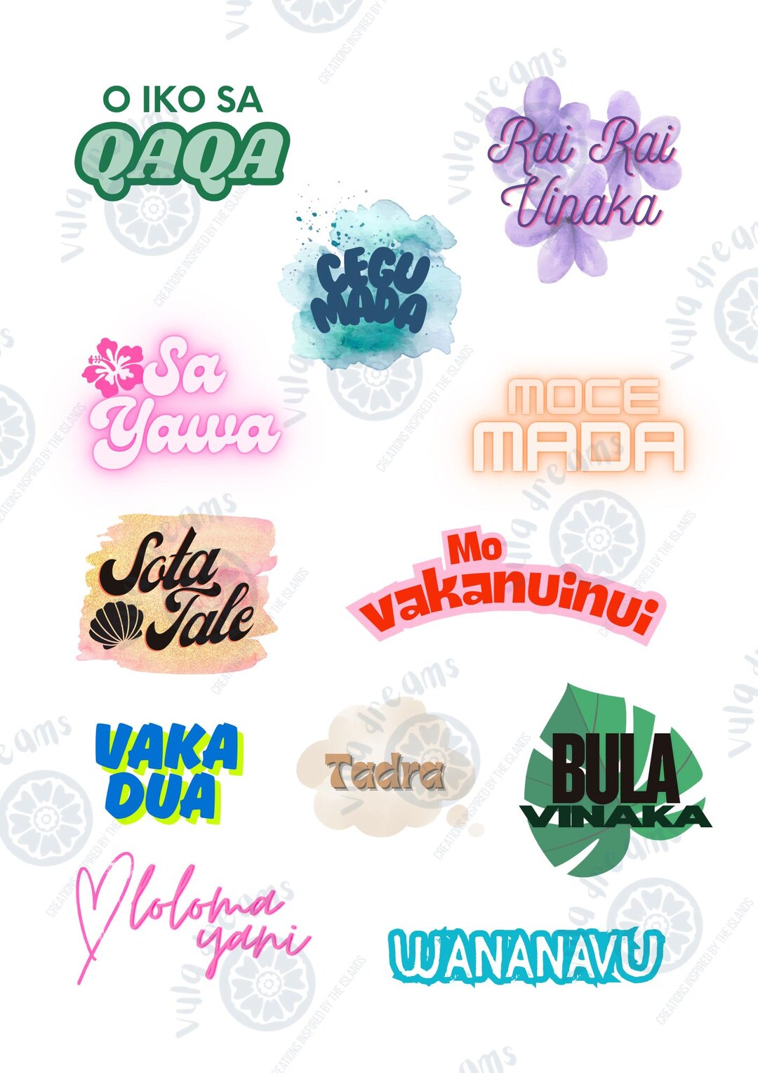 Fijian Language Sticker Template: 40 Phrases (digital Download, PDF ...