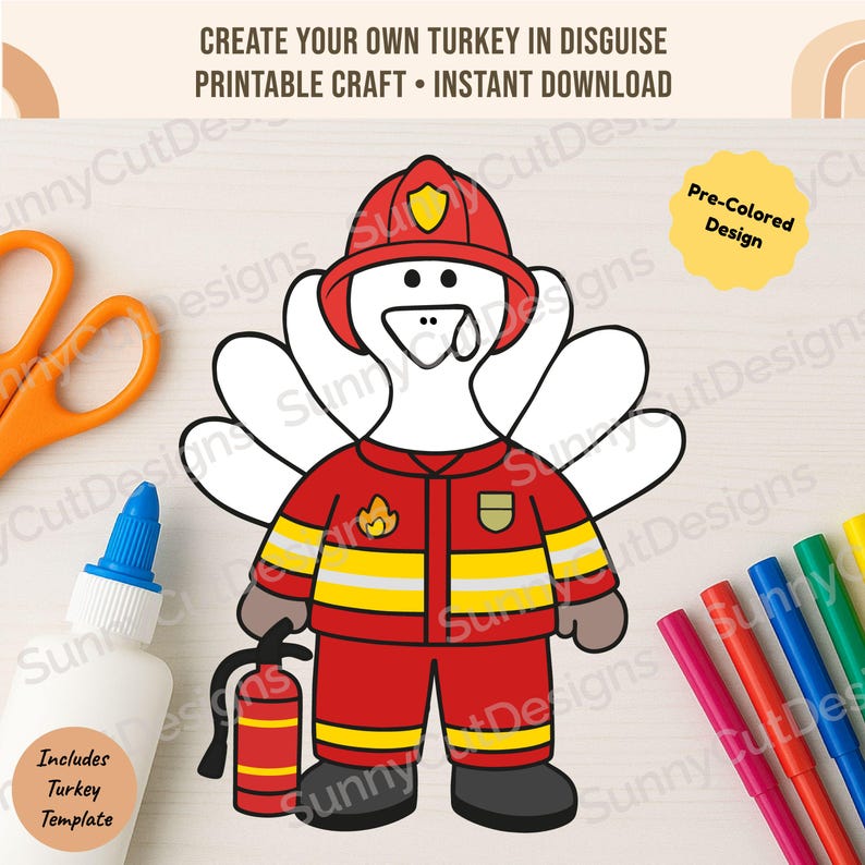 Disguise a Turkey- Firefighter Disguise, Thanksgiving Craft, School ...