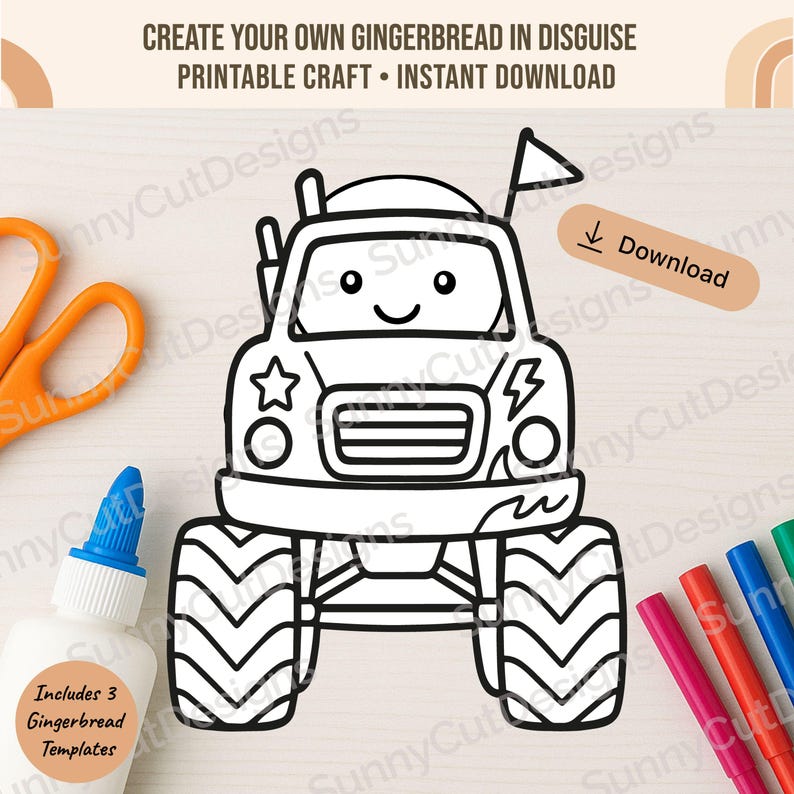 Disguise a Gingerbread - Monster Truck Blank Template, Gingerbread in ...