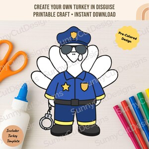 Disguise a Turkey- Police Officer Disguise, Thanksgiving Craft, School ...