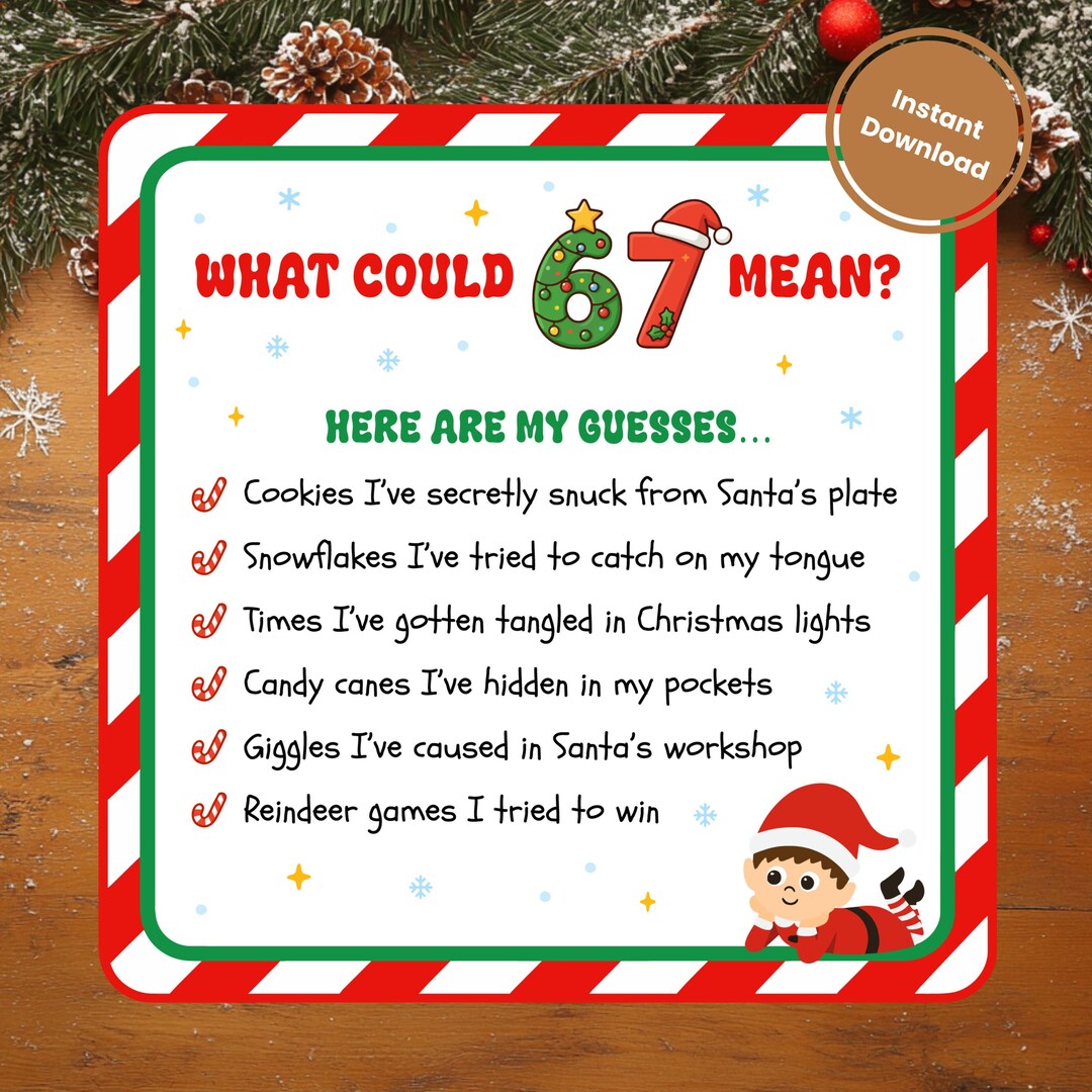 Elf 67 Trending Printable Prop, What is 67 Sign, Trending 6 7 Meme, Elf ...