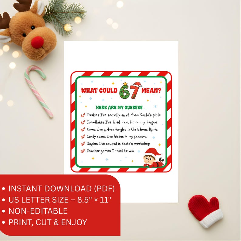 Elf 67 Trending Printable Prop, What is 67 Sign, Trending 6 7 Meme, Elf ...