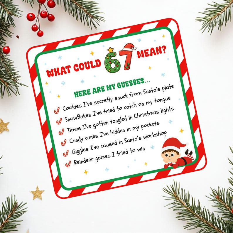 Elf 67 Trending Printable Prop, What is 67 Sign, Trending 6 7 Meme, Elf ...