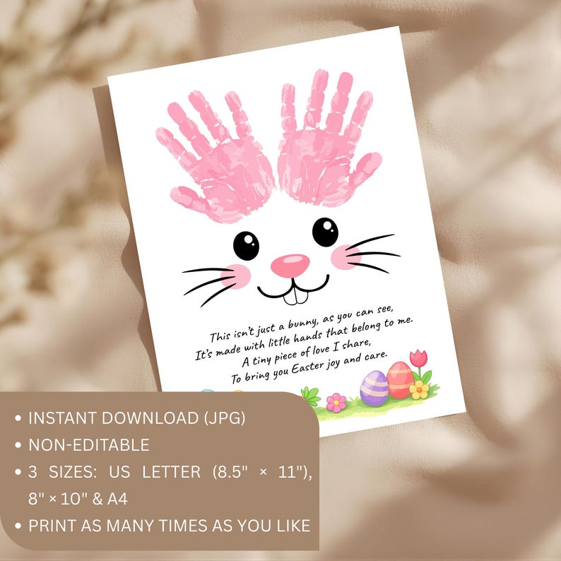Easter Bunny Handprint Art Craft for Toddlers, Happy Easter Poem, Bunny ...