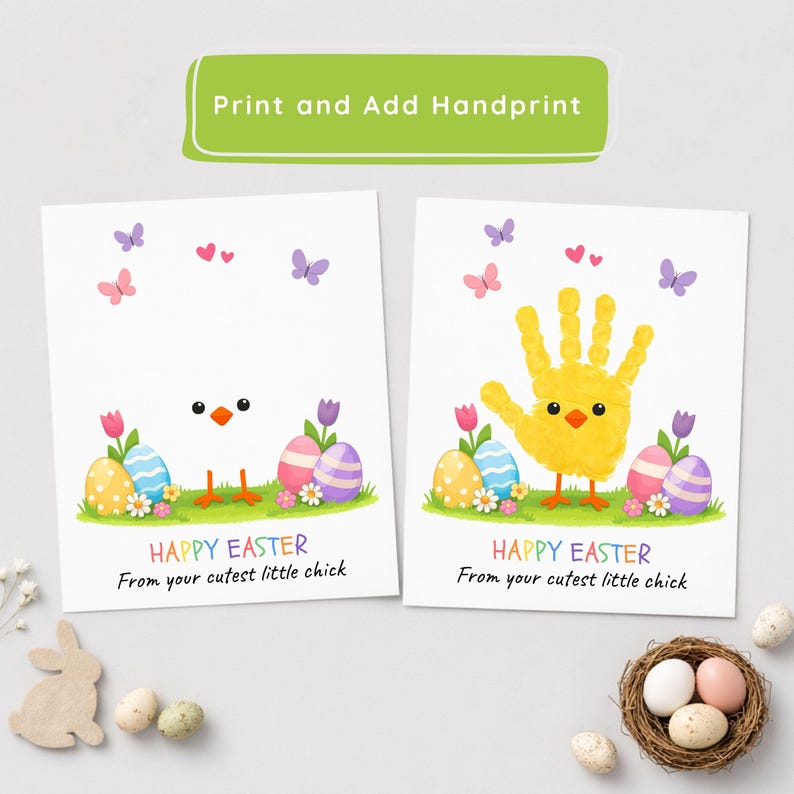 Happy Easter Handprint Craft Printable, Little Chick Handprint Art ...