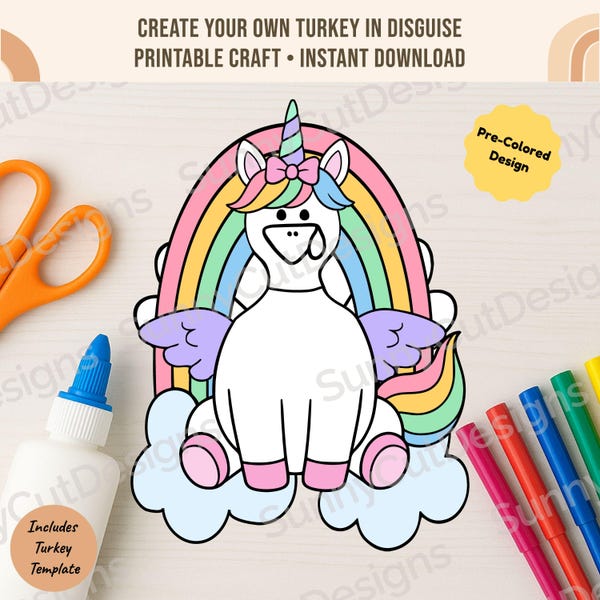 Unicorn Turkey Disguise Template Printable - Etsy