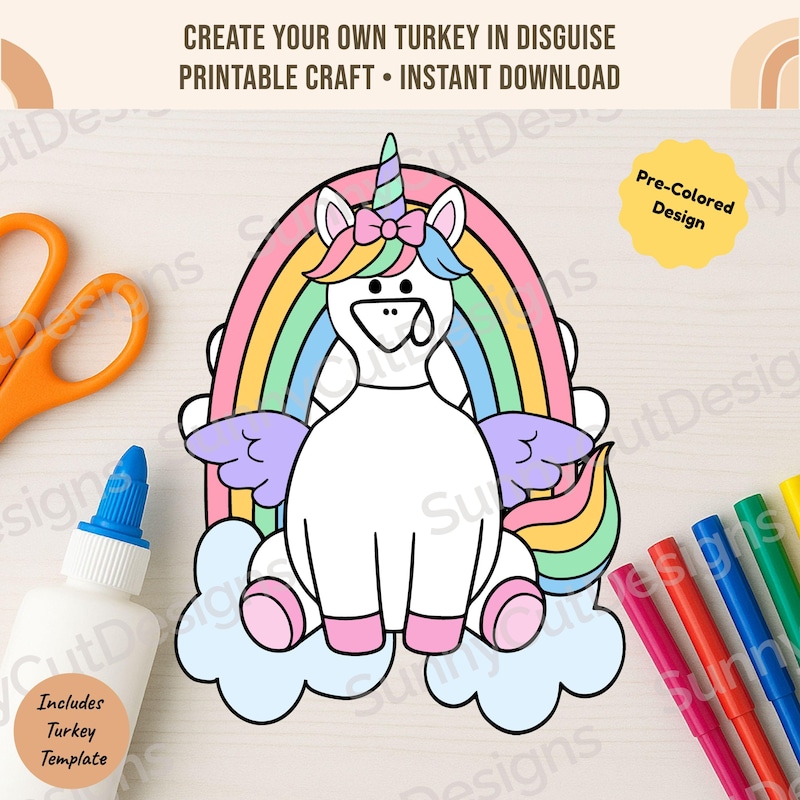 Unicorn Turkey Disguise Template Printable - Etsy