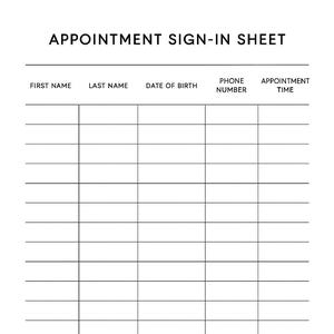 Printable Appointment Sign-in Sheet | Clinic Front Desk Log | PDF ...