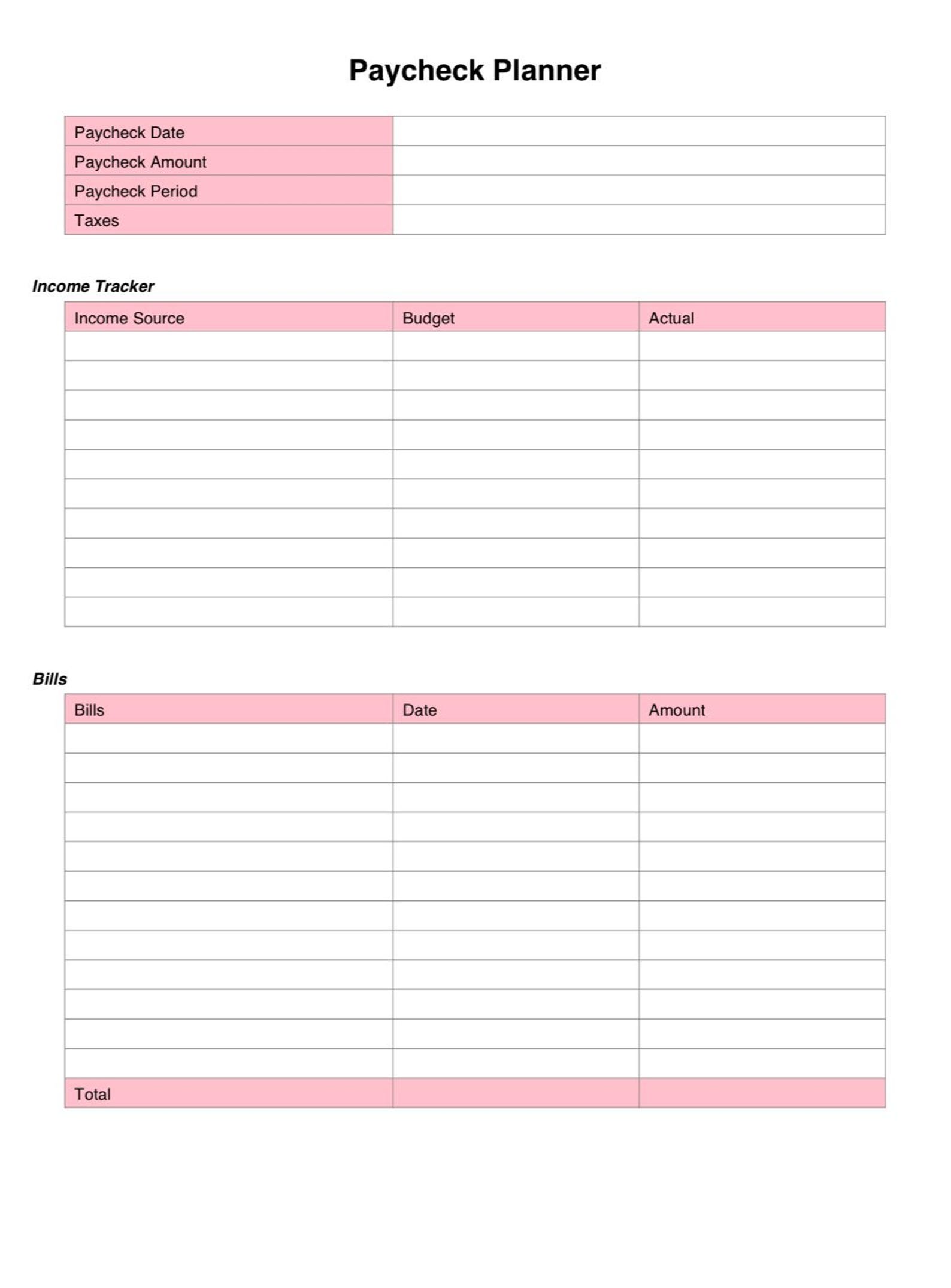 Paycheck Budget Planner: Printable Finance Tracker (PDF Download, US ...