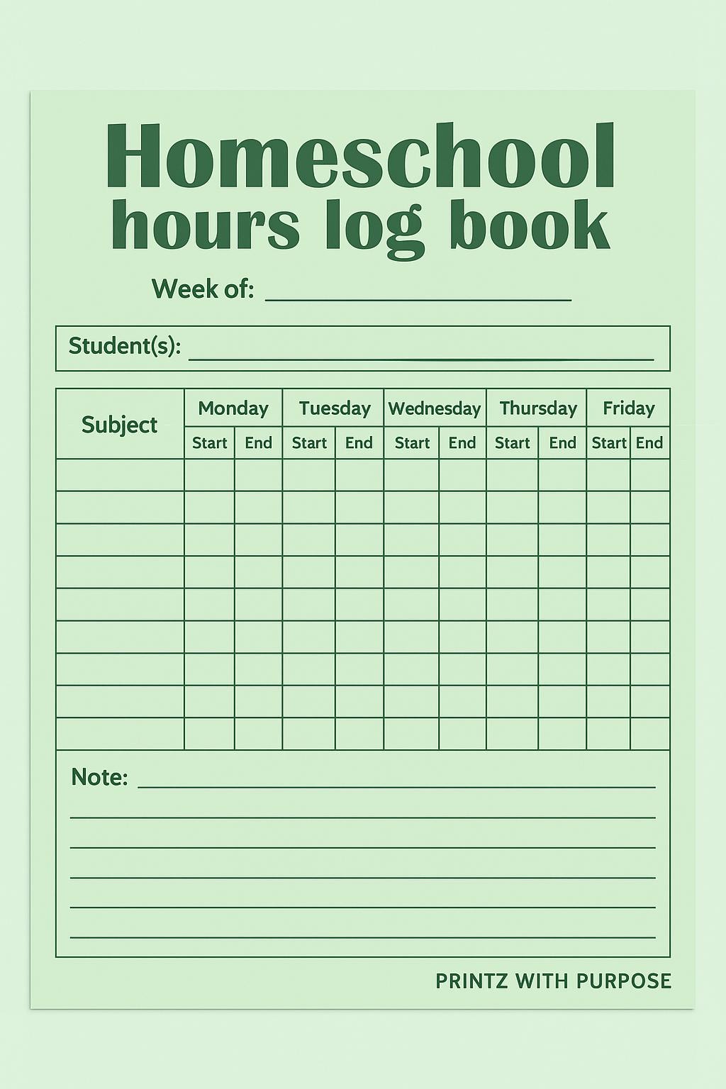 Homeschool Hours Log Book | Printable Time Tracker | Student Schedule ...